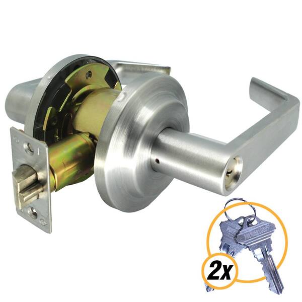 Premier Lock Heavy-Duty Satin Chrome Grade 2 Entry Door Handle Lock Set ...