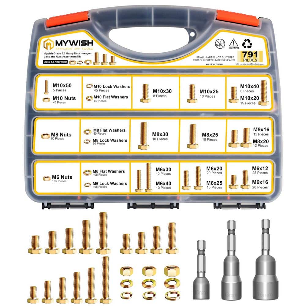 MYWISH 791Pcs Grade 8.8 M6 M8 M10 Metric Bolt Kits with Nuts, Washers SF-TZ00035 - The Home Depot