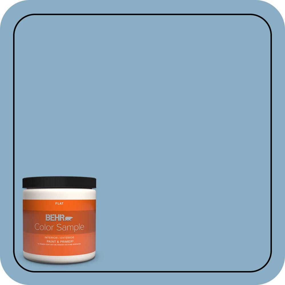 BEHR PREMIUM PLUS 8 oz. #S500-4 Chilly Blue Flat Interior/Exterior ...
