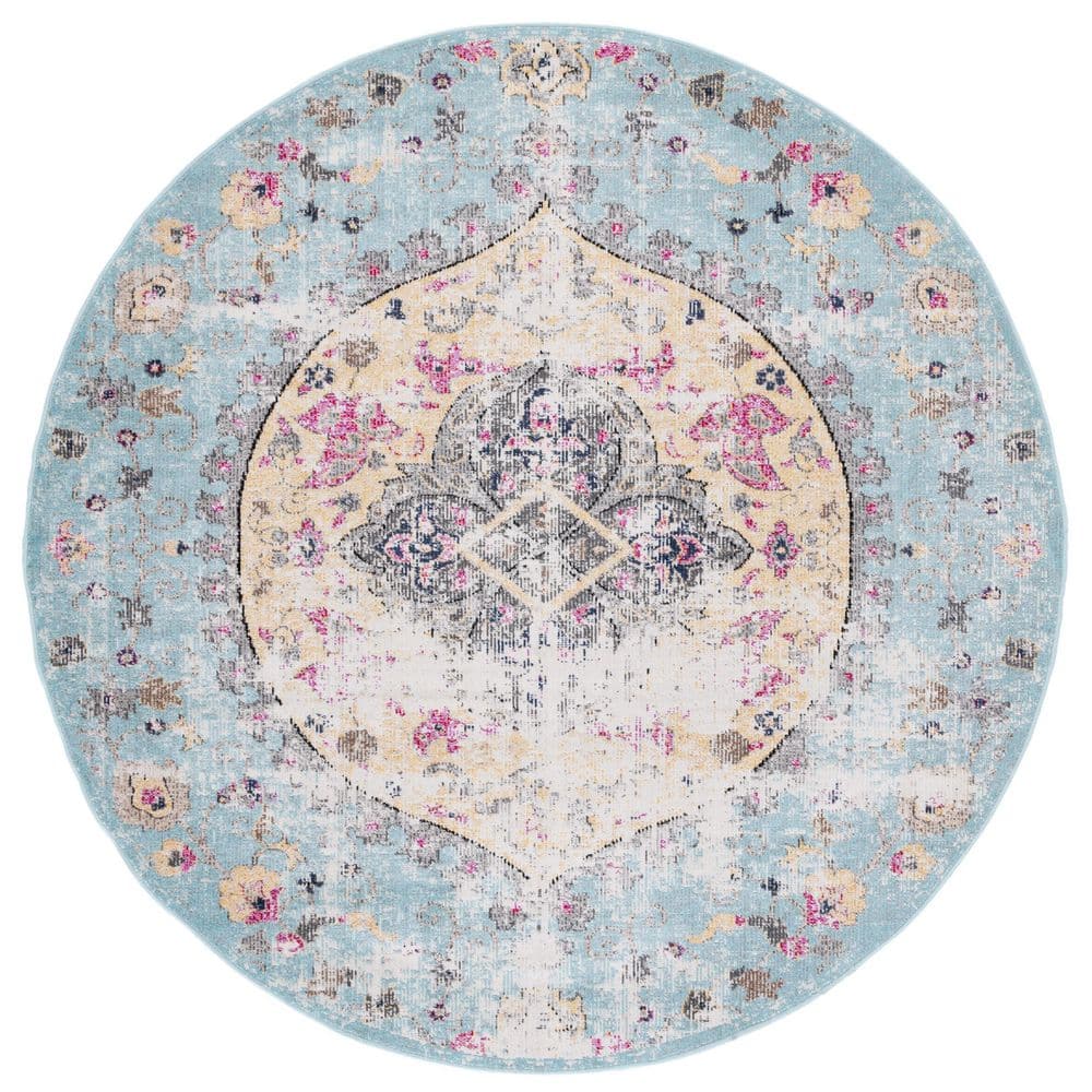 SAFAVIEH Montage Blue/Multi 7 ft. x 7 ft. Distressed Medallion Indoor ...