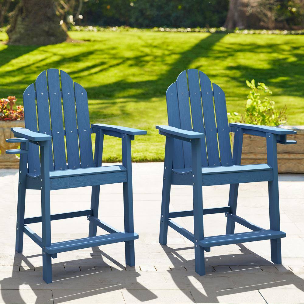Lue Bona Blue Plastic Bar Height Adirondack Chairs Outdoor Bar Stool 2
