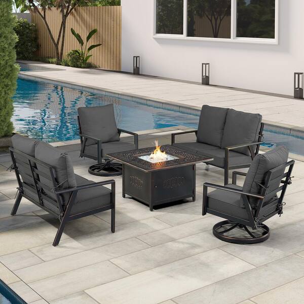 Oakland Living Black 6-Piece Aluminum Patio Fire Pit with 2-Deep ...