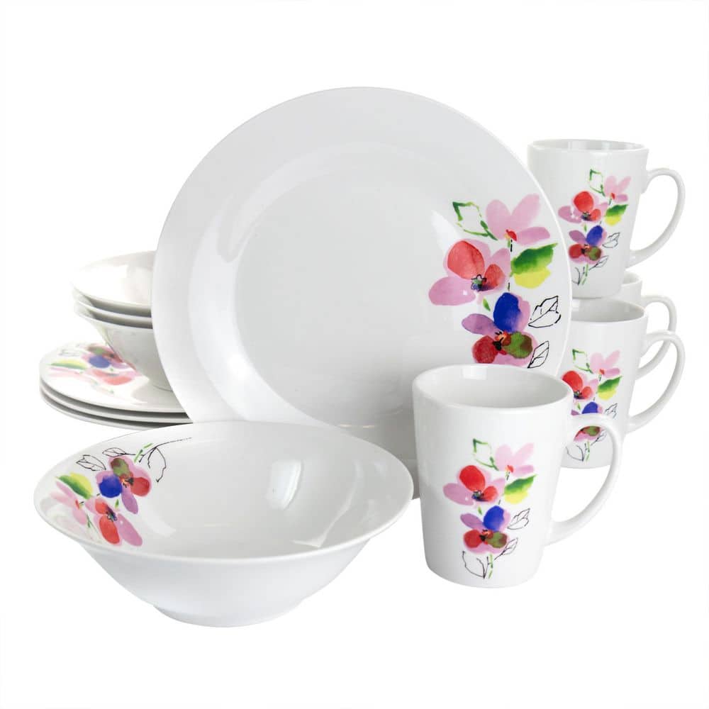 Gibson Home Vineyard Rose 12 Piece Round Fine Ceramic Dinnerware ...