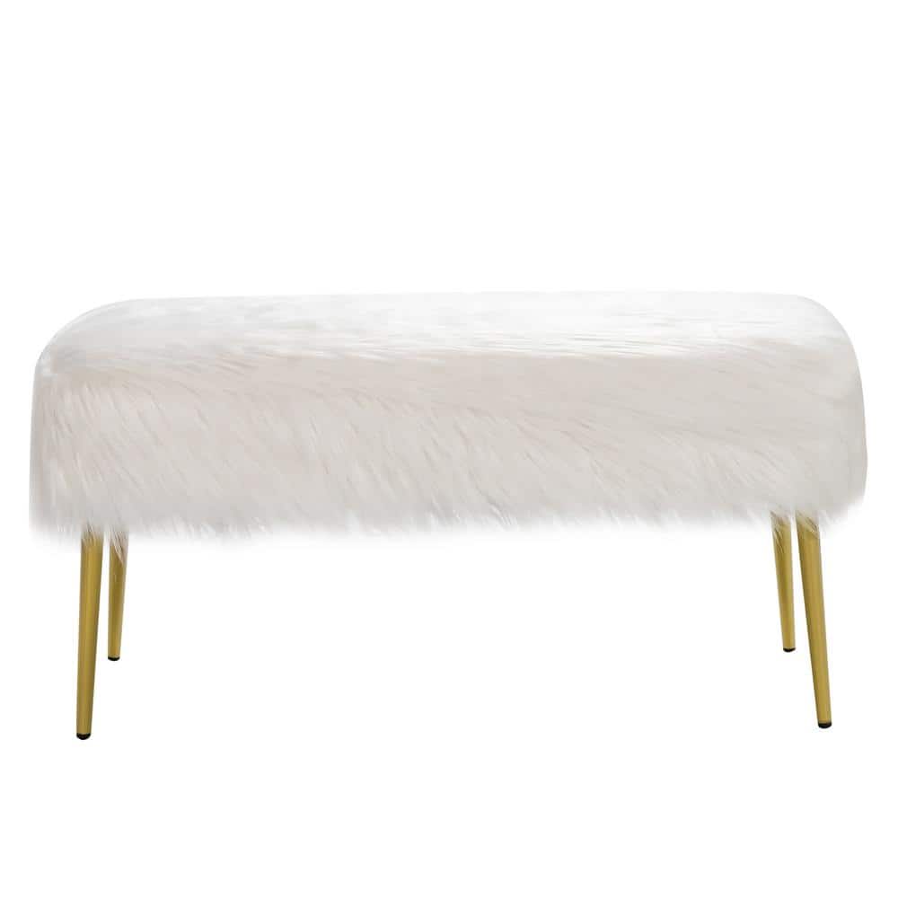 Costway 18 in. White Backless Fauxfur Ottoman Bench Modern Vanity Bench ...