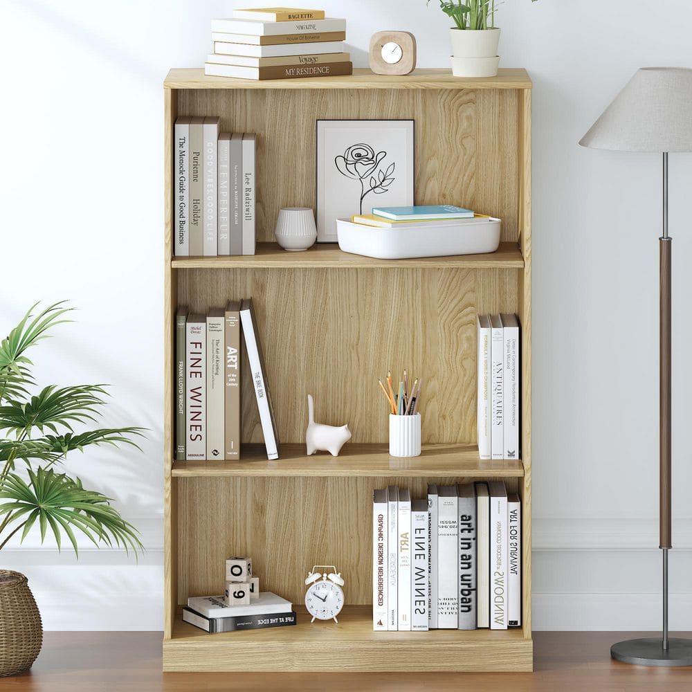 Lirago 49 in. Tall Natural Wood 2-Shelf Standard Bookcase with ...
