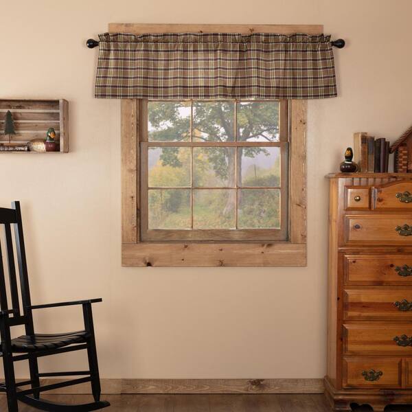 VHC BRANDS Wyatt Plaid 60 in. L x 16 in. W Cotton Valance in Khaki ...