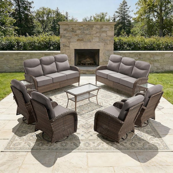 Reviews for Opohoro Luna 9-Piece Brown Wicker Patio Conversation Set ...