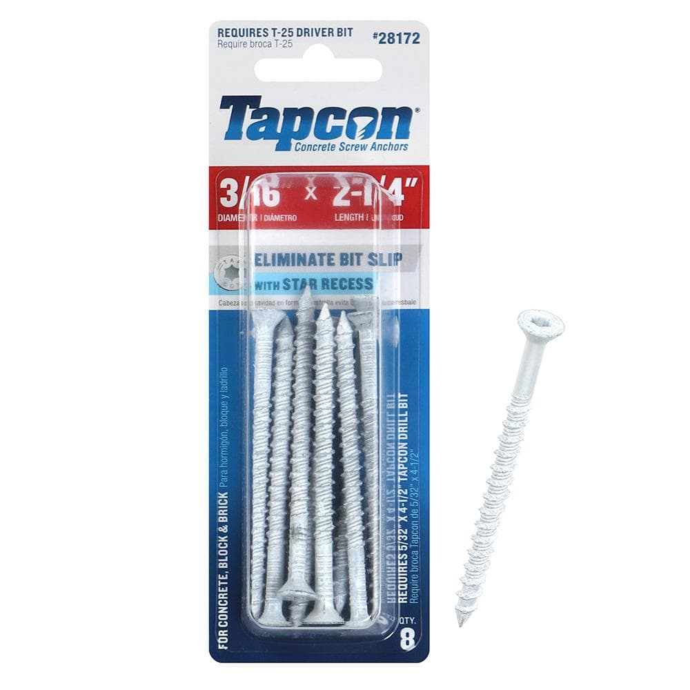 Tapcon 3/16 in. x 2-1/4 in. White Ultrashield Star-Flat-Head Concrete Anchors (8-Piece) 28172 ...