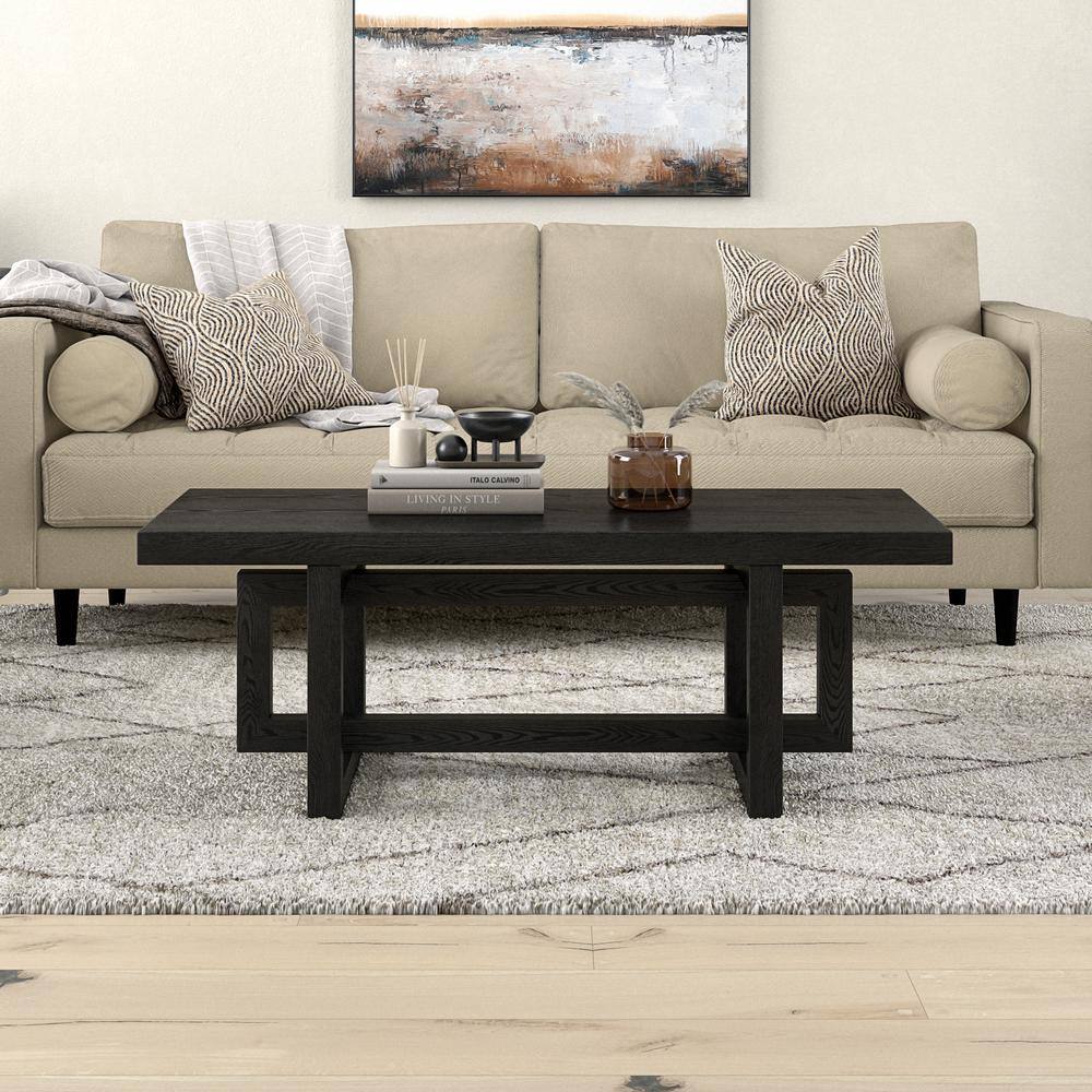 Meyer&Cross Breslow 47.25 in. Black Grain Rectangle MDF Top Coffee ...