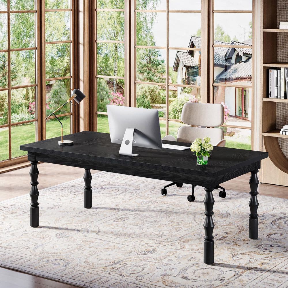 TRIBESIGNS WAY TO ORIGIN Halseey 62 in. Rectangular Black Wood Computer ...