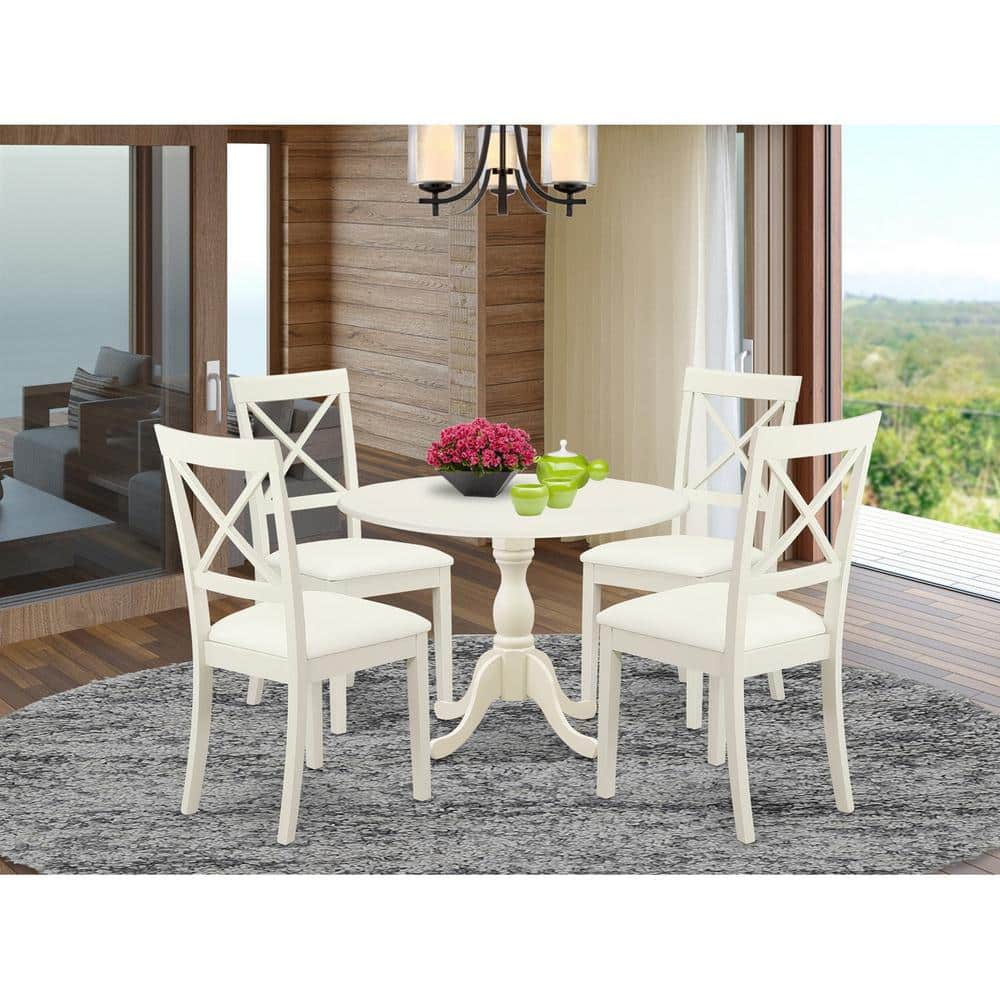 East West Furniture 5-Piece Linen White Finish Solid Wood Top Dining ...