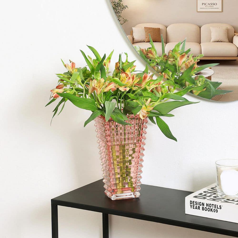 9 in. Clear Pink Geometric Decorative Vase TN0251 - The Home Depot