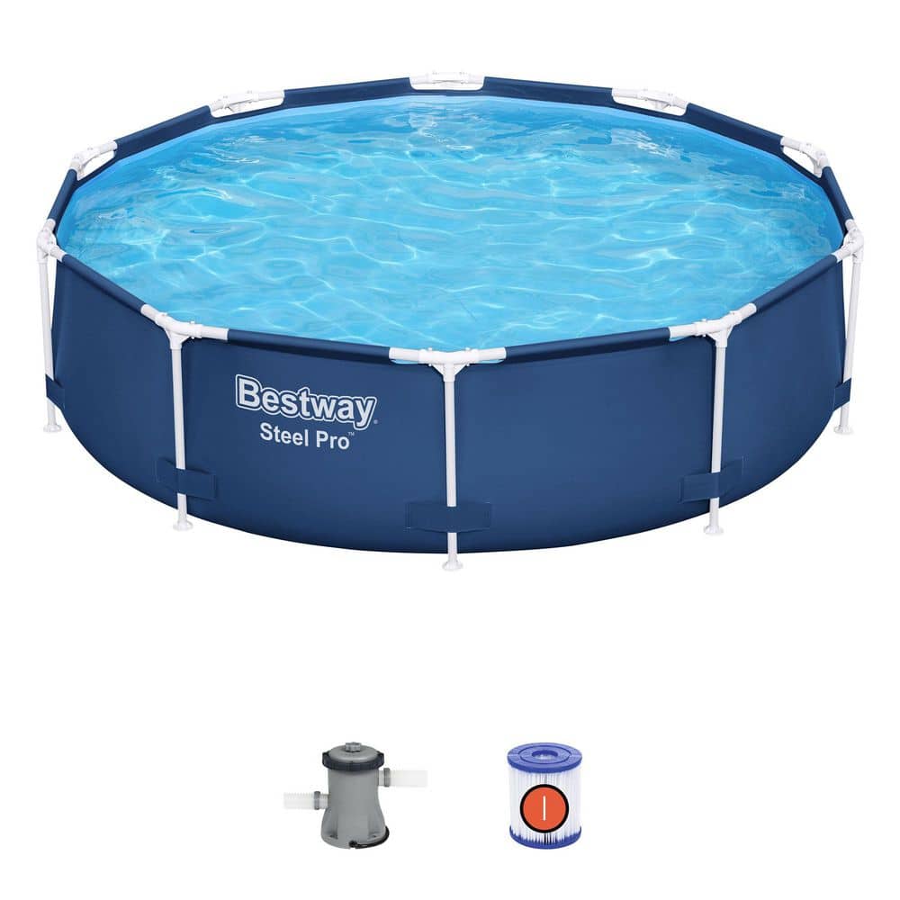 Bestway Steel Pro 10 ft. Round 30 in. Deep Above Ground Pool Set 56678E ...