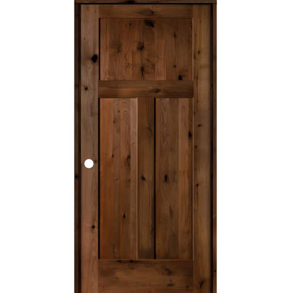 Krosswood Doors 24 in. x 80 in. Craftsman Knotty Alder 3-Panel Right ...