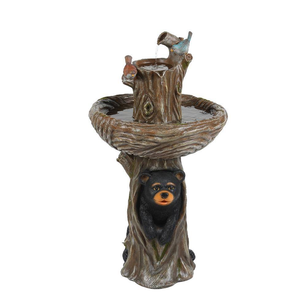 LuxenHome Brown Carved Tree Bird Bath Polyresin Cascade Fountain ...