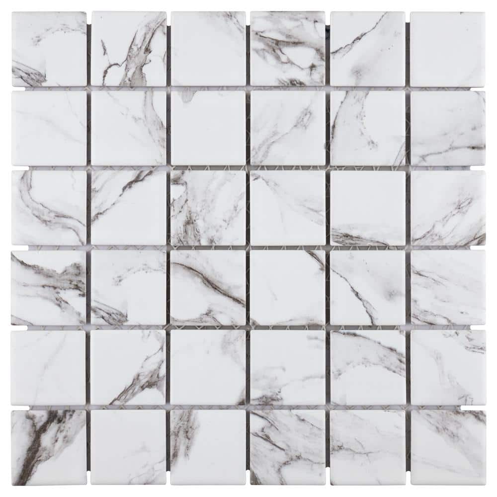 Merola Tile Katina Calacatta 11-5/8 in. x 11-5/8 in. Porcelain Mosaic ...