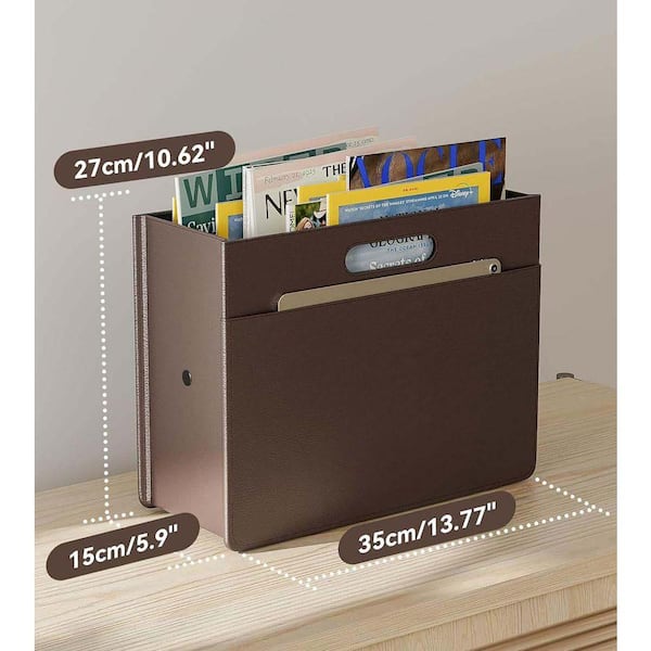 Brown Faux Leather Freestanding Magazine Rack Magazine Holder 13.7 in ...