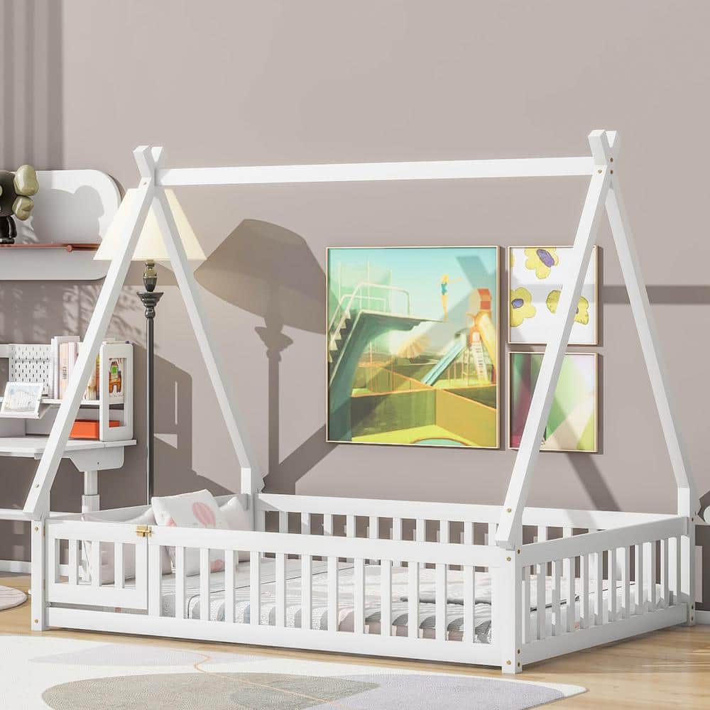 Harper & Bright Designs Tent Style White Wood Frame Full Size Platform ...