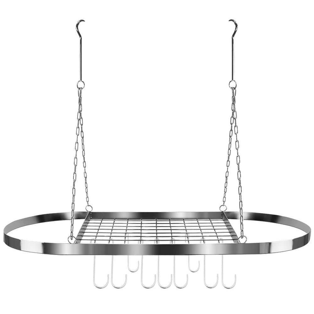 Sorbus Oval Chrome Metal Hanging Pot Rack POT-CHNHNG - The Home Depot