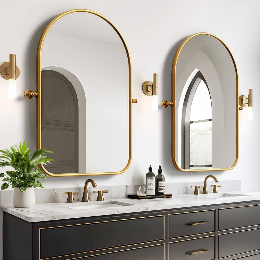 Dovelina 24 in. W x 36 in. H Arched Gold Framed Wall Mirror Round ...
