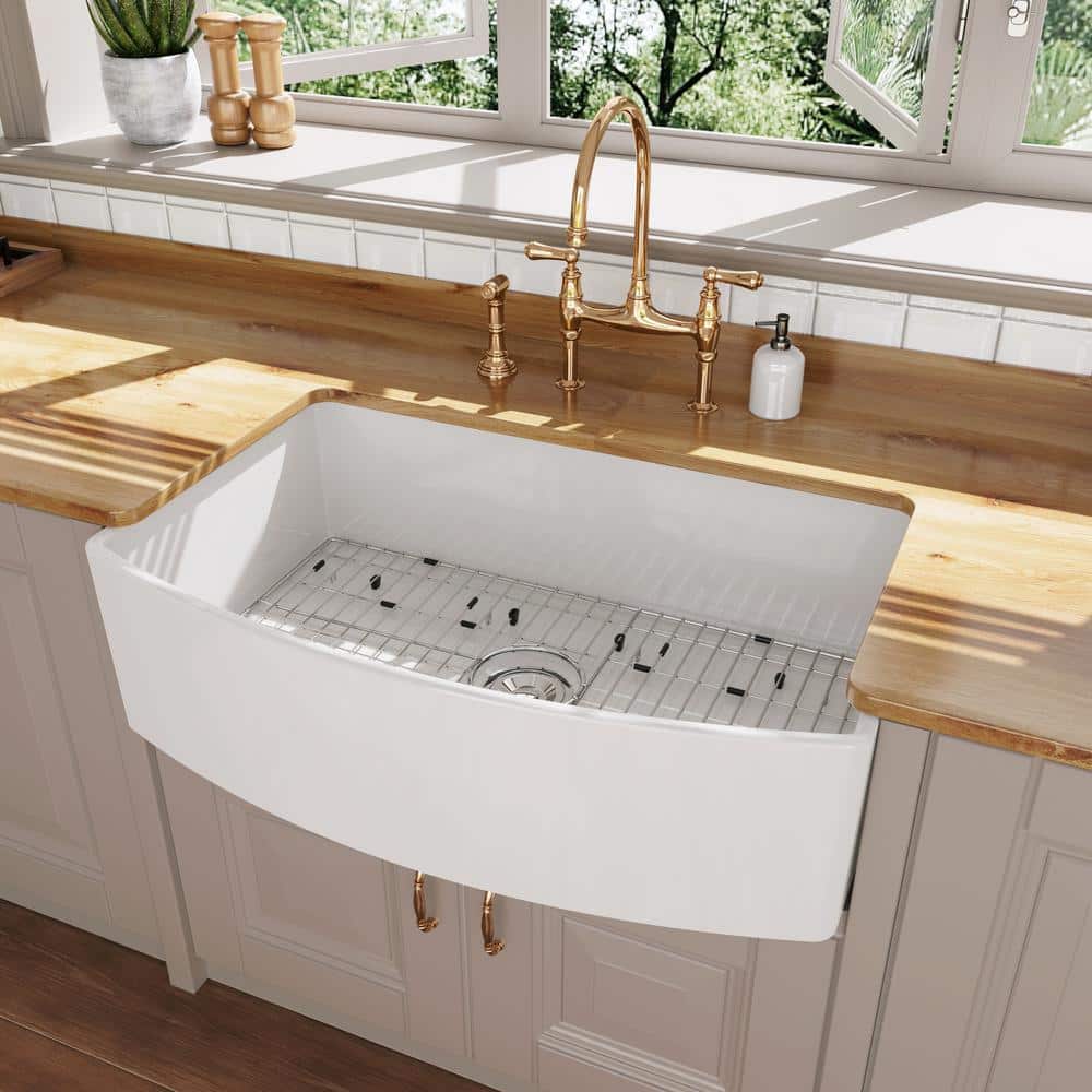 Hanikes Fireclay 33 in. Farmhouse Apron Front Single Bowl Kitchen Sink ...
