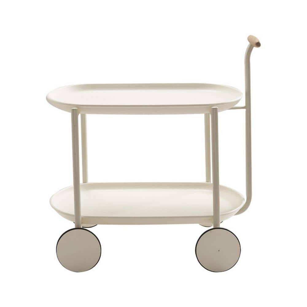 Cream Movable Small Pushcar Serving Cart with Double-layer Storage and ...
