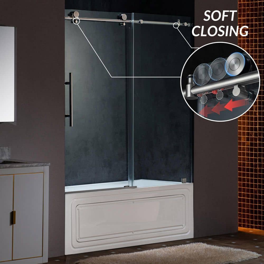 WOODBRIDGE 60 in.W x 62 in. H Sliding Frameless Tub Door with Soft ...