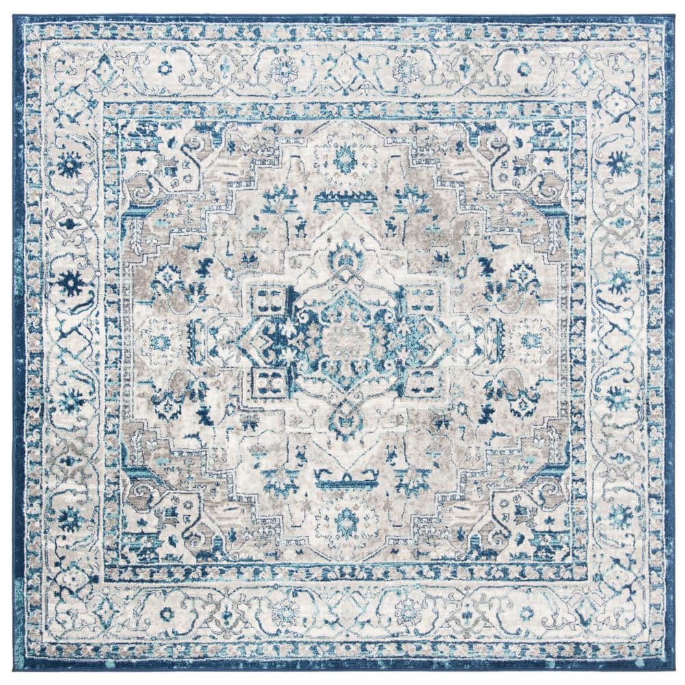 SAFAVIEH Brentwood Light Gray/Blue 7 ft. x 7 ft. Square Medallion ...
