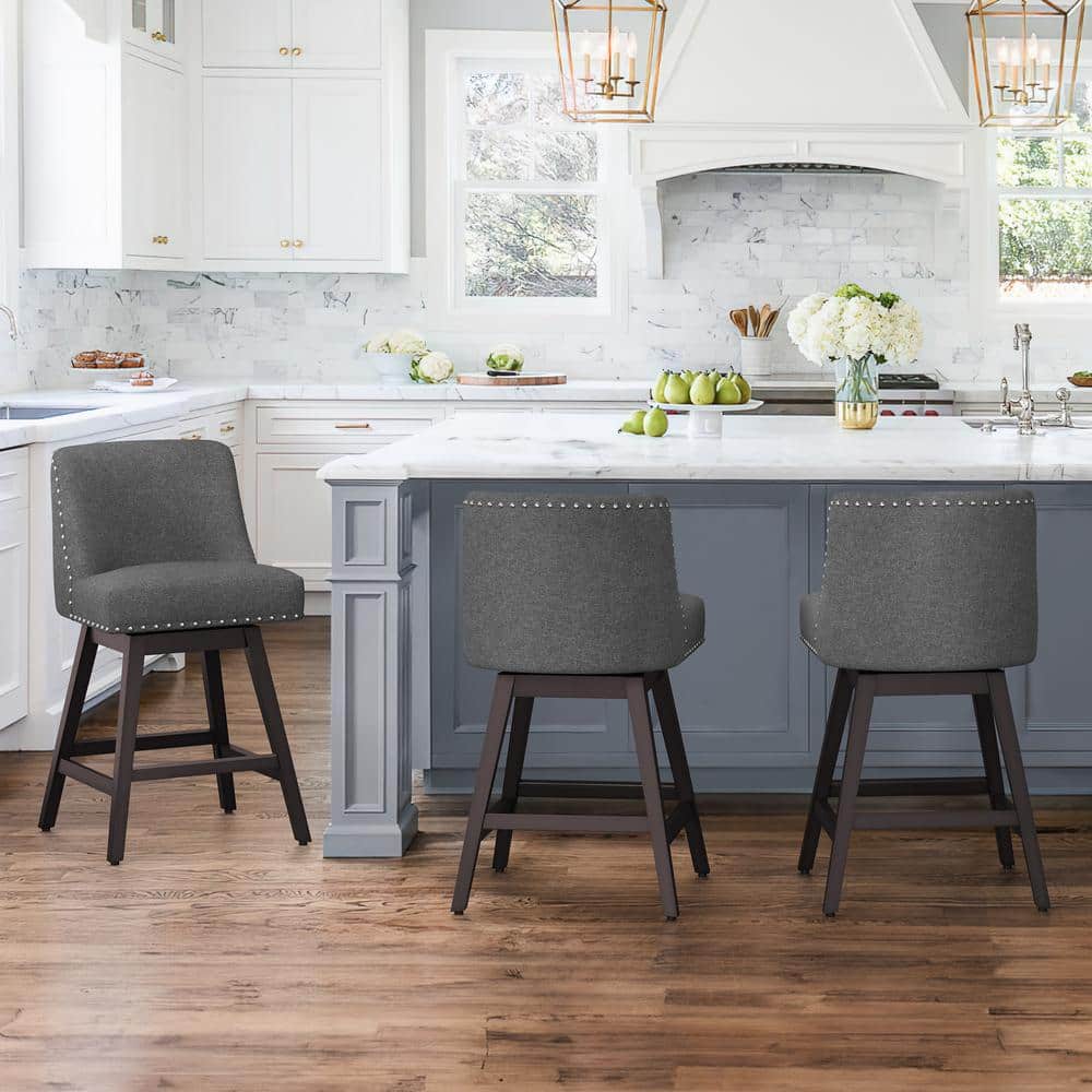 OrangeOne Hampton 26 in. Solid Wood Charcoal Gray Swivel Bar Stools ...
