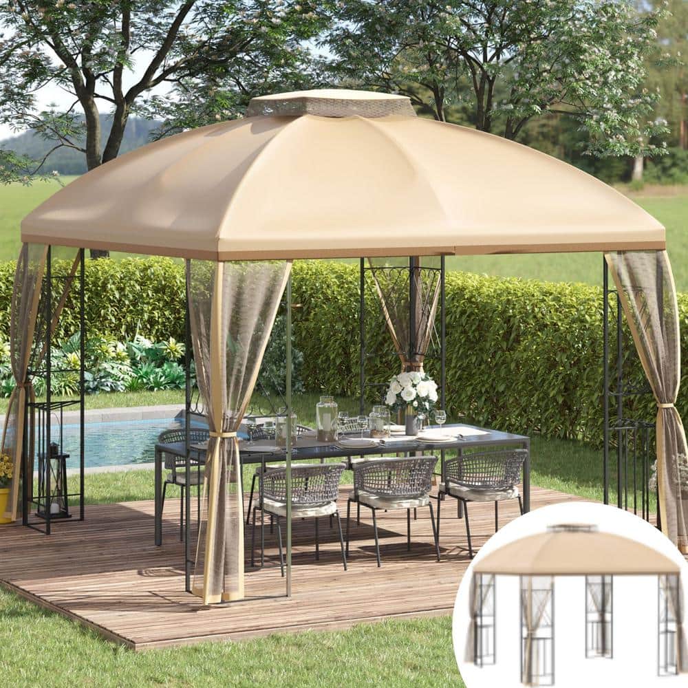 ToolCat 10 ft. x 10 ft. Patio Gazebo with Corner Shelves, Double Roof ...