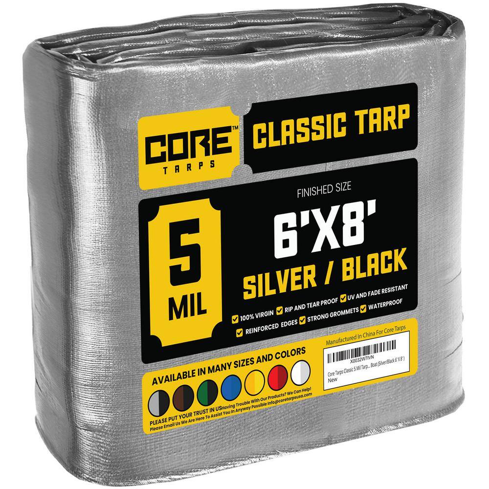 CORE TARPS 6 ft. x 8 ft. Silver/Black 5 Mil Heavy Duty Polyethylene ...
