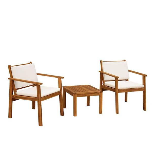 3-Piece Teak Patio Conversation Set with white Cushions L0BZD7HBJT ...