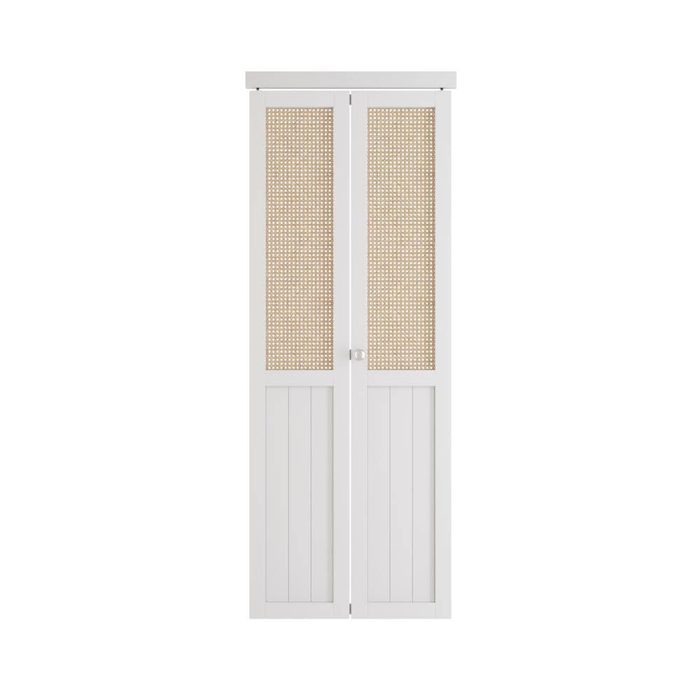TENONER 30 in x 80 in Webbing & Wood Bi-Fold Interior Door for Closet, MDF, White Folding Door ...