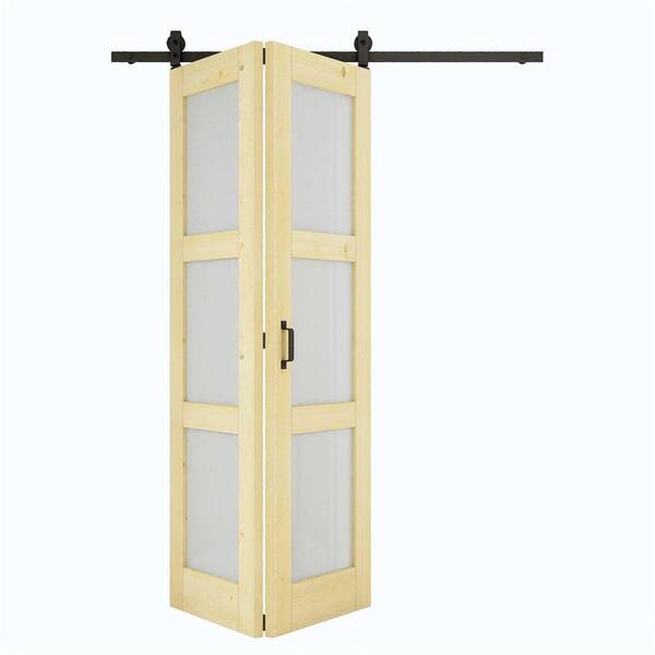 SEEUTEK 36 in. x 84 in. White K Style Wood Primed Standard Barn Door ...