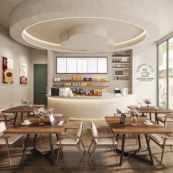 BYBLIGHT Moronia Rustic Brown Wood 31.5 in. Trestle Dining Table Seats ...