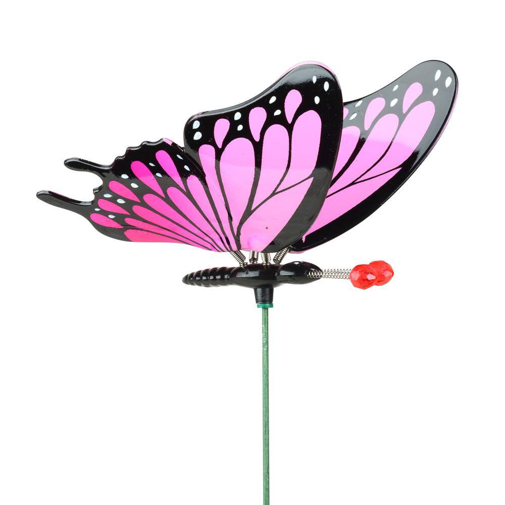 Exhart WindyWing Butterfly 1.31 ft. Ombre Pink Plastic Garden Stake ...