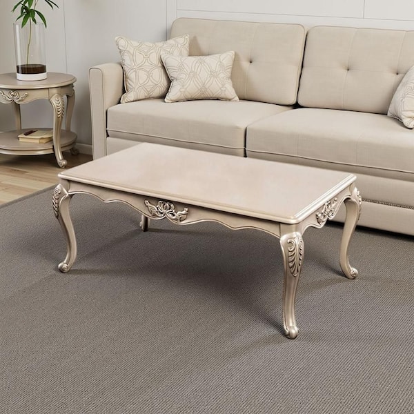 Benjara Ery 28 in. Champagne and Gold Rectangle Wood Coffee Table with ...