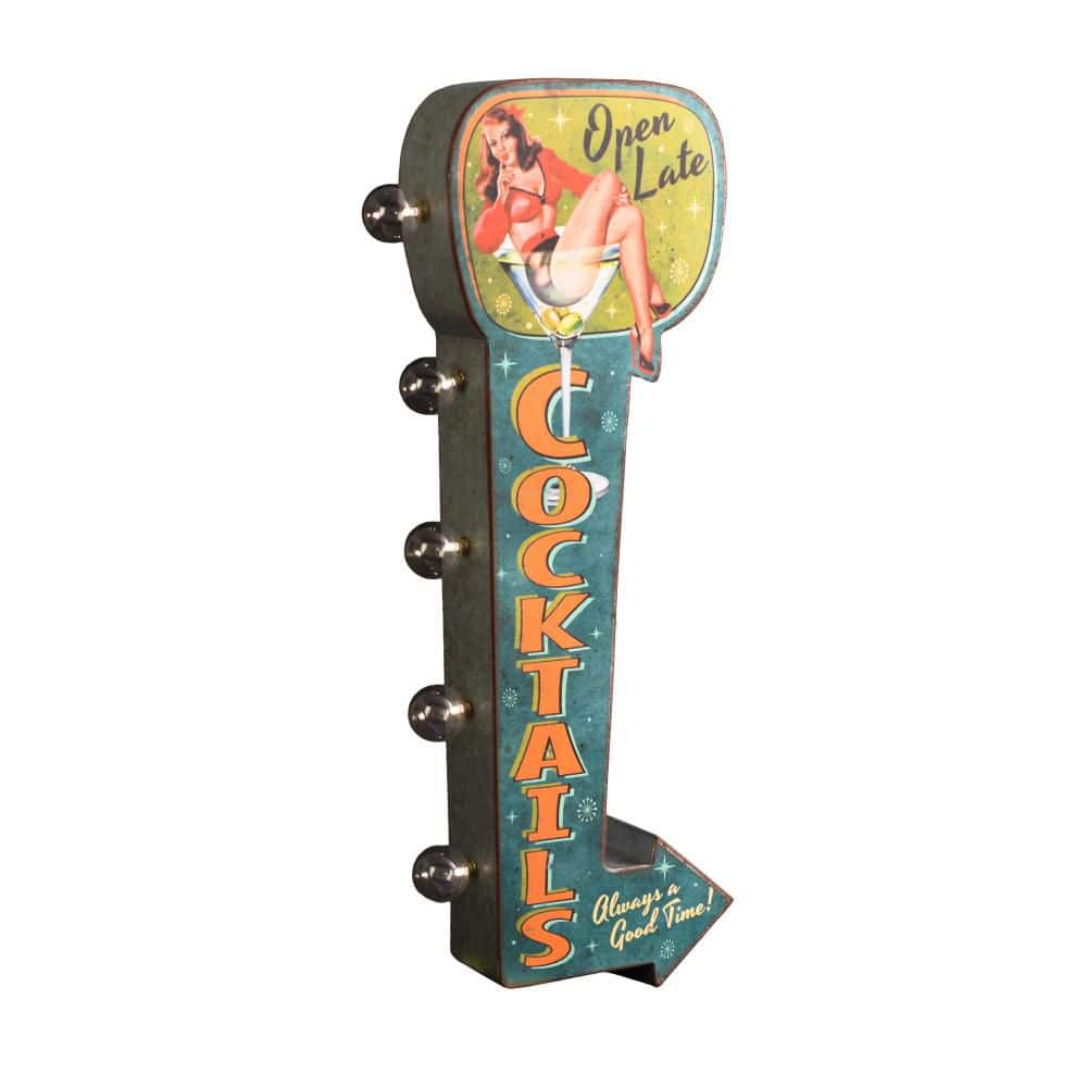 American Art Decor Vintage Cocktails LED Marquee Metal Arrow Sign, Bar ...