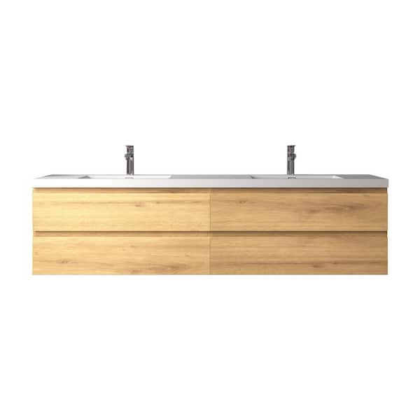 TONA Angela 84 in. Double A. Oak Bath Vanity Wall-mounted Floating ...