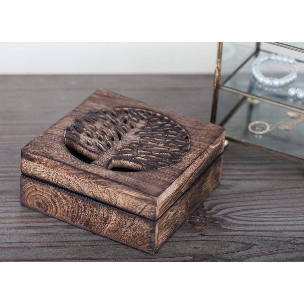Litton Lane Square Wood Handmade Tree Box with Hinged Lid (Set of 3 ...