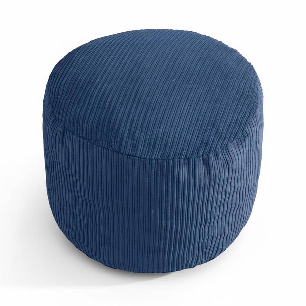 Navy Blue Corduroy Upholstered Round Pouf Ottoman with Foam Filling and ...