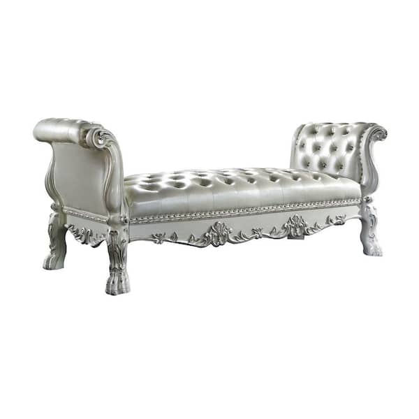 Benjara 79 in. White and Silver Backless Bedroom Bench BM296832 - The ...