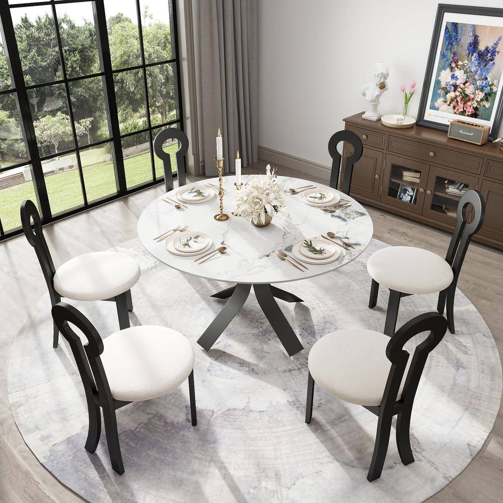 Magic Home 53.15 in. Ink Sintered Stone Tabletop with Black Pedestal ...