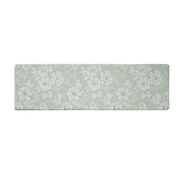 Laura Ashley Light Green Iris Floral 17.5 in. x 60 in. Anti-Fatigue ...