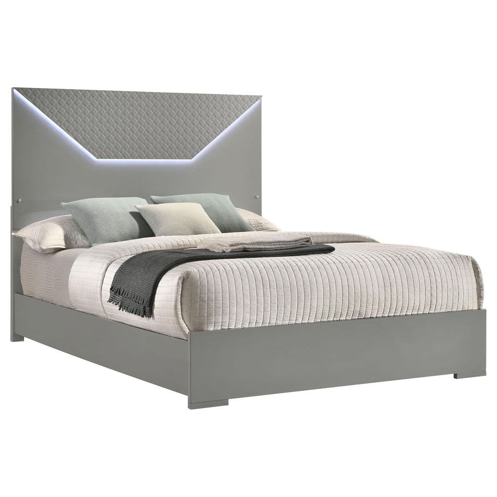 Coaster Ives Grey High Gloss Wood Frame Queen Panel Bed with Touch LED ...