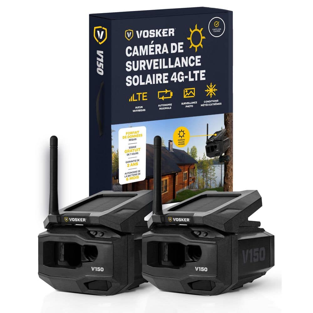 VOSKER V150 Twin Pack Outdoor Solar-Powered Cellular Security Camera ...