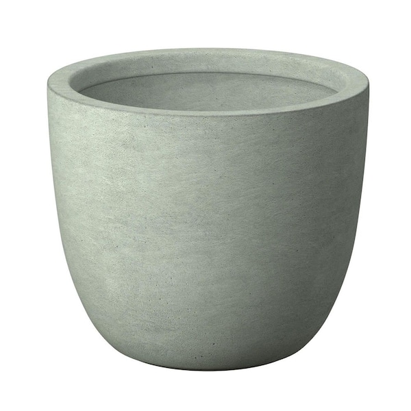Morrava 13 in. Medium Light Gray (Enhanced Core) Concrete Round Planter / Pot with Drainage ...