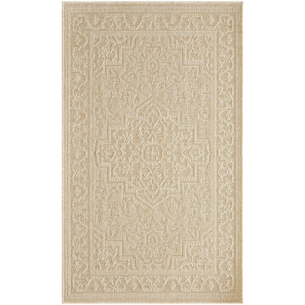 Nourison Tulum Cream 3 ft. x 5 ft. Center medallion Contemporary Area ...