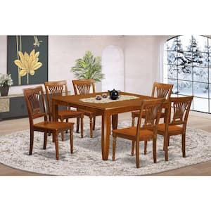 East West Furniture 7-Piece Square Saddle Brown Finish Solid Wood Top ...