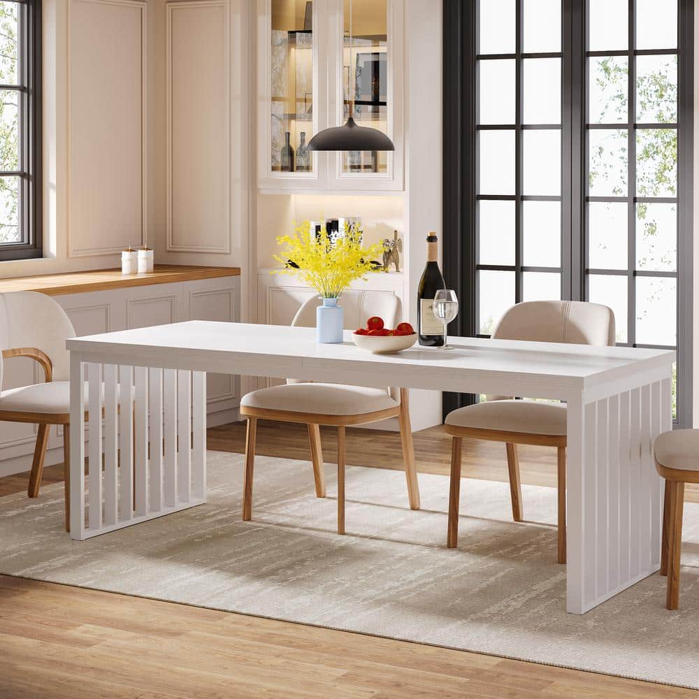 BYBLIGHT Roesler 78.7in. White Wood Dining Table Sled Long Rectangle ...